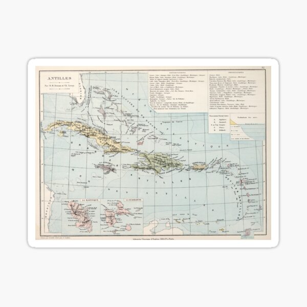 "Vintage Map of The Caribbean (1886)" Sticker by BravuraMedia | Redbubble