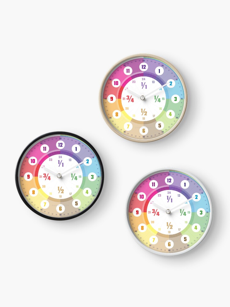 "Learning clock rainbow pastel with fractions mathematical 24 hours ...