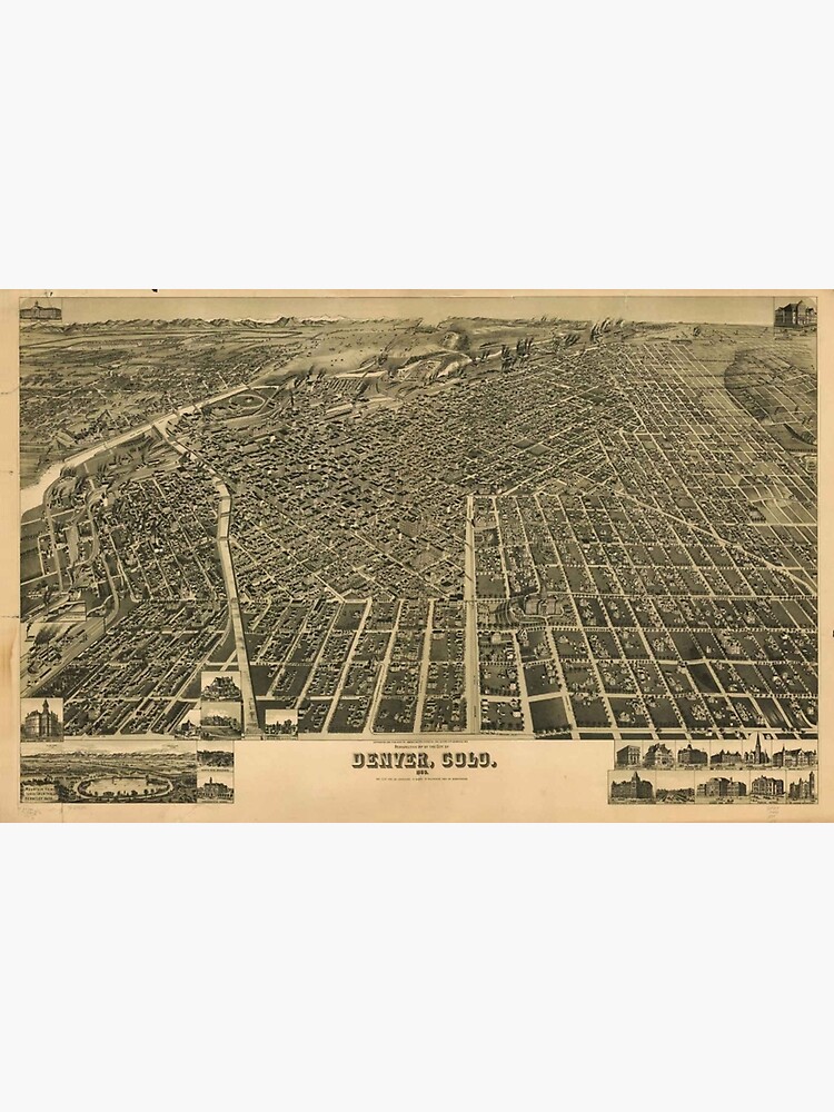 Vintage Pictorial Map of Denver CO (1889) Premium Matte Vertical Poster ...