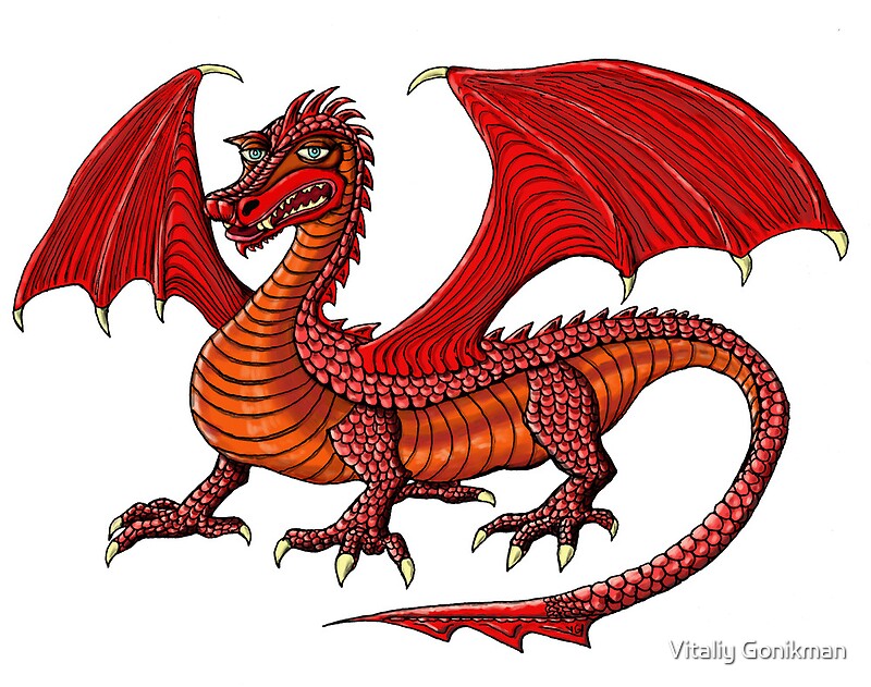 "Red Dragon cartoon drawing art" by Vitaliy Gonikman | Redbubble