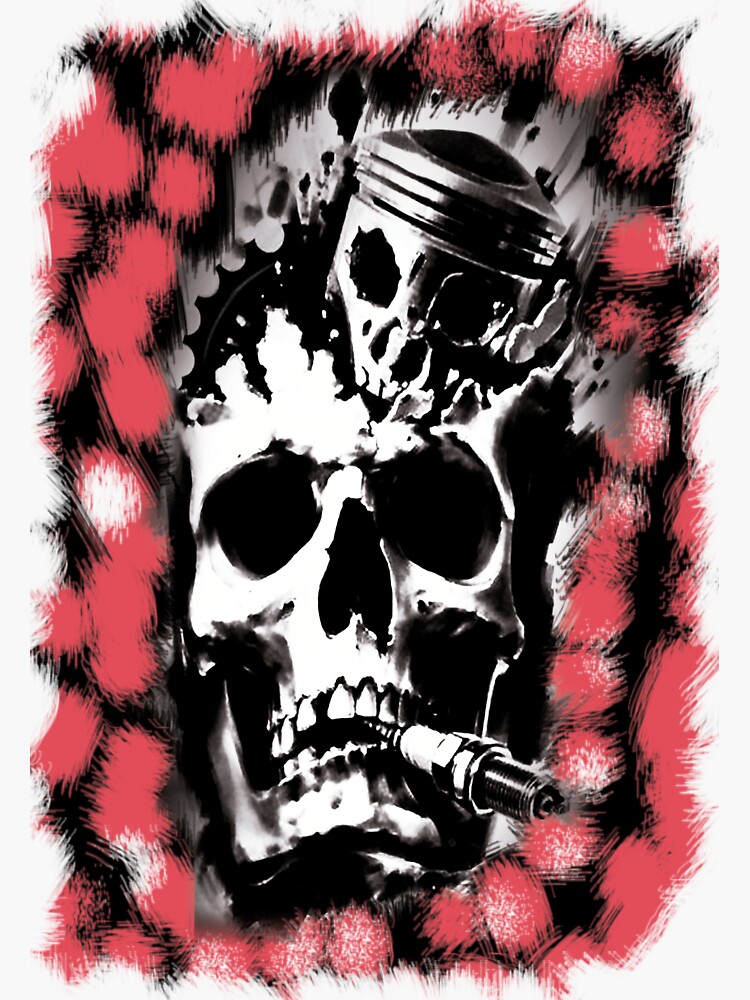 "Skull exploded by piston" Sticker by letsrocklets | Redbubble