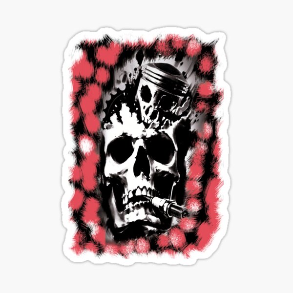 "Skull exploded by piston" Sticker by letsrocklets | Redbubble