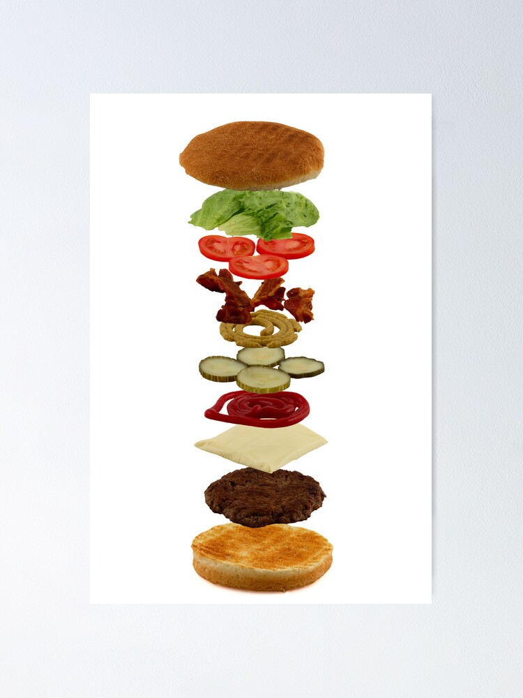 "Isometric exploded view of hamburger ingredients" Poster by lavsen ...