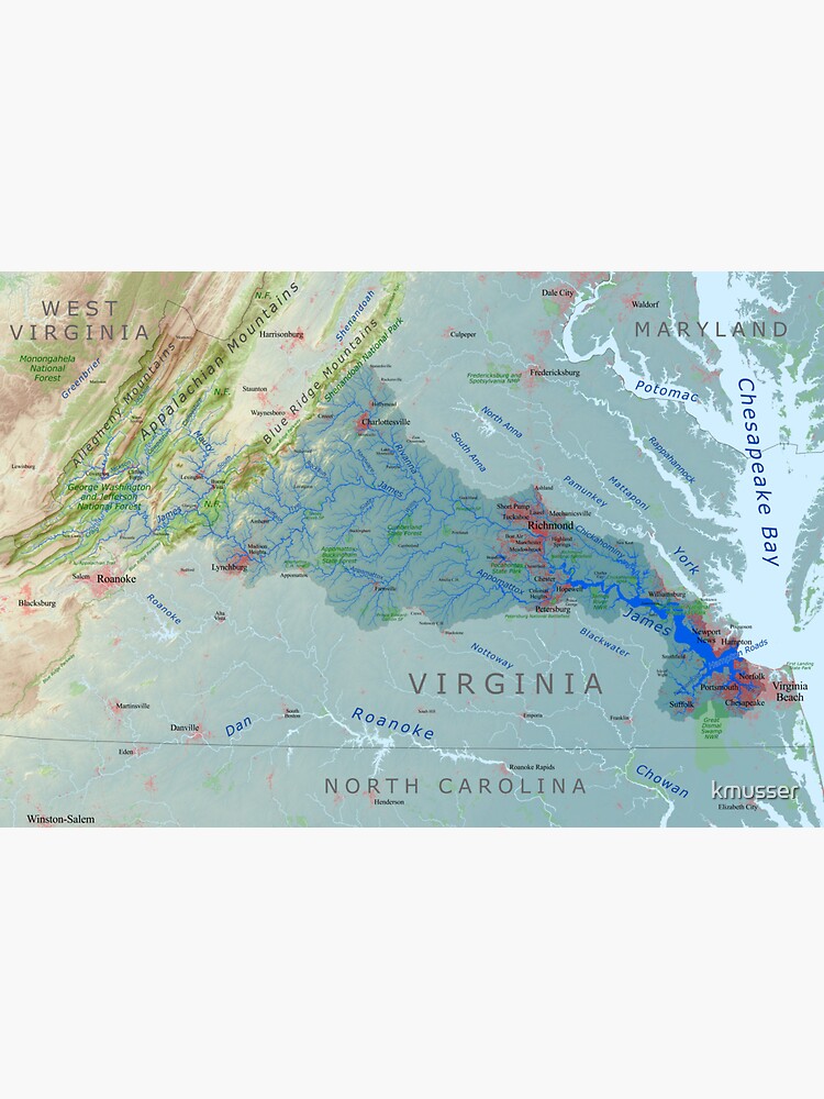 Pegatina «Mapa de la cuenca del río James» de kmusser | Redbubble