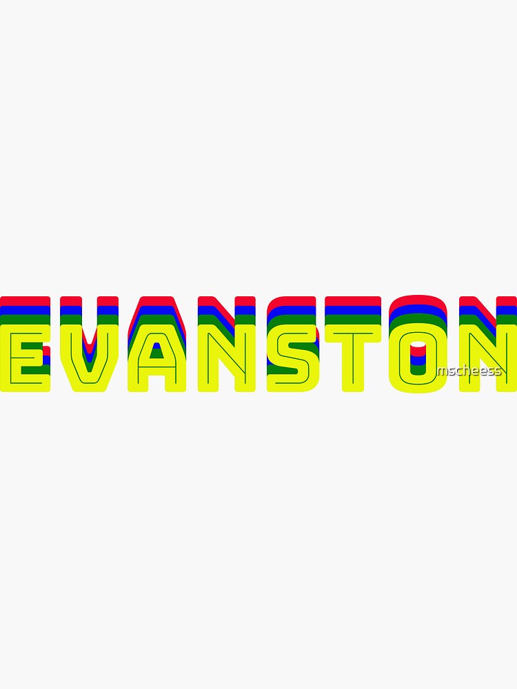 "evanston - yellow green blue red, college towns" Sticker for Sale by ...