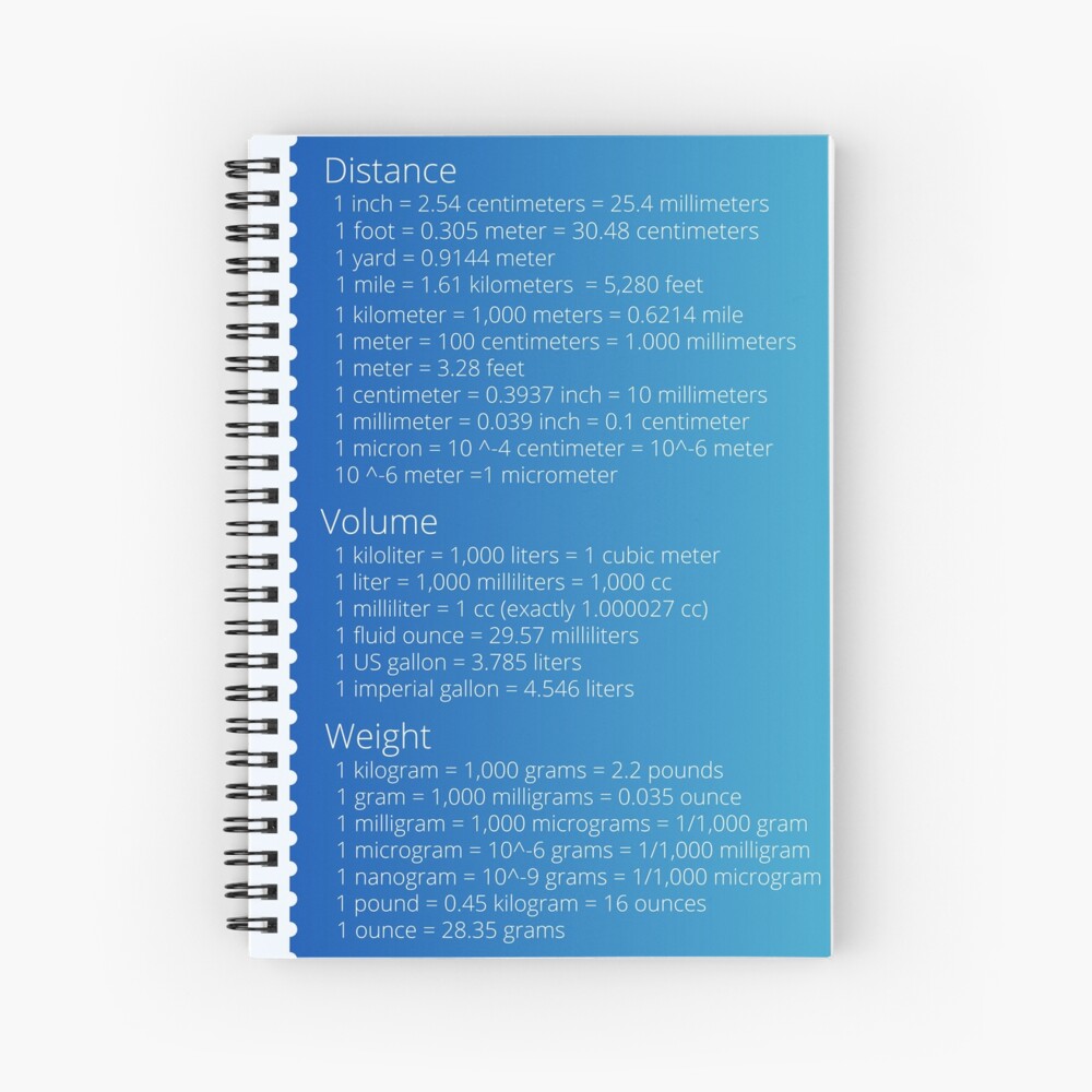 "Metric Conversion Chart" Spiral Notebook for Sale by ThinkIt | Redbubble