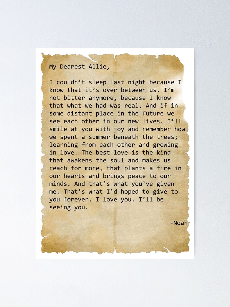 "Noah's letter to Allie" Poster for Sale by timelessdreams | Redbubble