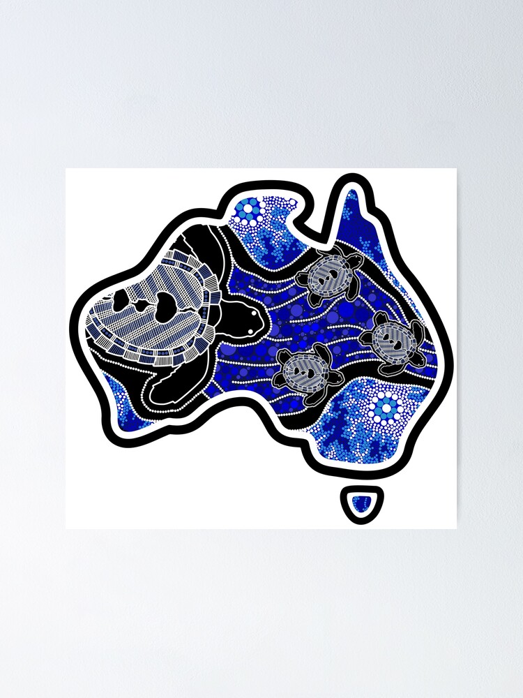 "Authentic Aboriginal Art - Australia Map with Turtles" Poster for Sale ...