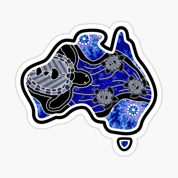 "Authentic Aboriginal Art - Australia Map with Turtles" Sticker by ...