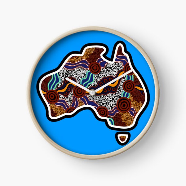 "Authentic Aboriginal Art - Australia Map Artwork" Clock for Sale by ...