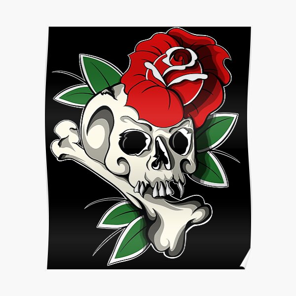 "Traditional Skull and Rose " Poster for Sale by CaptainRogue | Redbubble