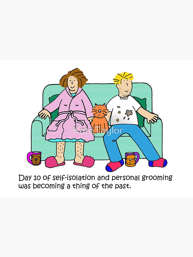 "Self-isolation Personal Grooming Couple Cartoon Humor" Sticker for ...