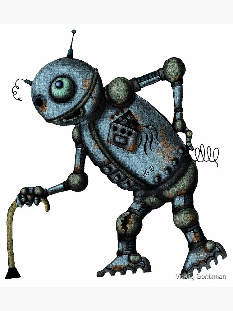 "Funny Old Robot cartoon drawing art" Poster by vitaliy | Redbubble
