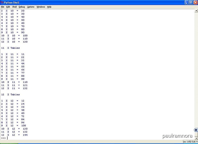 "251211b Python 12 x Tables program printout/Version II" by paulramnora ...