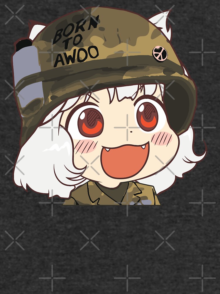 "Awoo Anime girl big smile Army Military Born to Awoo with Peace Symbol ...