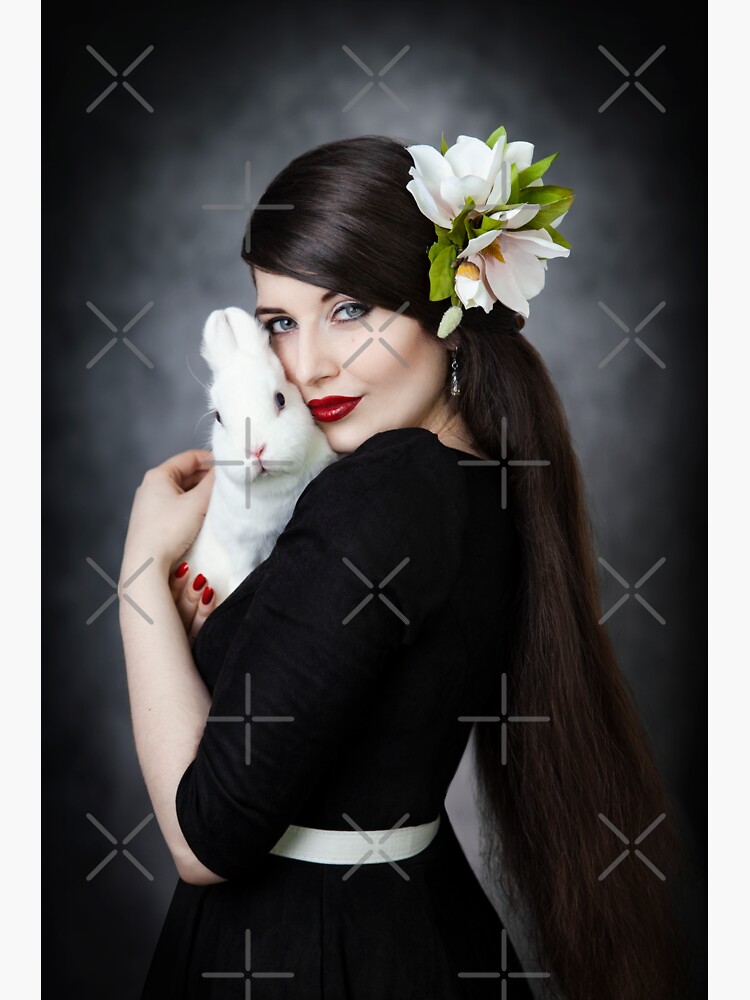 "Gothic girl with white rabbit and flowers" Sticker for Sale by ...