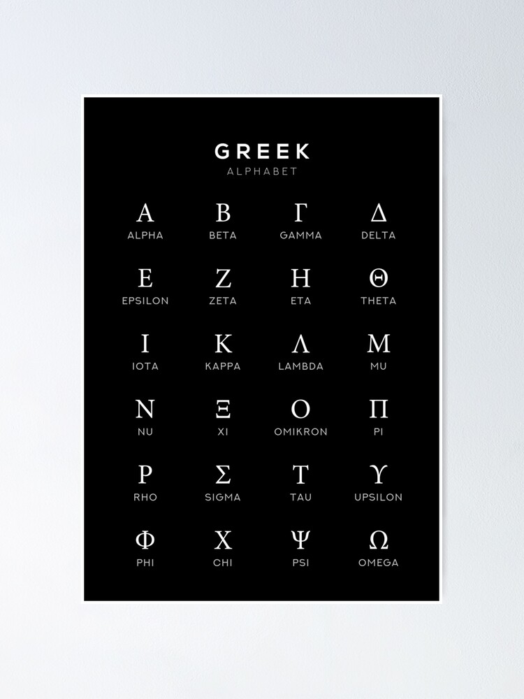 "Greek Alphabet Chart - Greek Language Learning Chart - Black" Poster ...