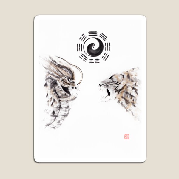 "Sumi-e Daoist painting of the Tiger and the Dragon under Yin Yang ...