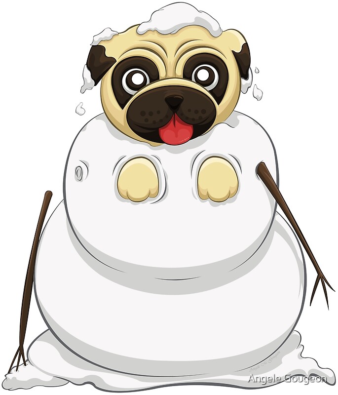 "Cartoon Snowman Pug" by Angele Gougeon | Redbubble