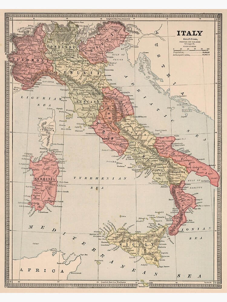 "Vintage Map of Italy (1883)" Photographic Print for Sale by ...