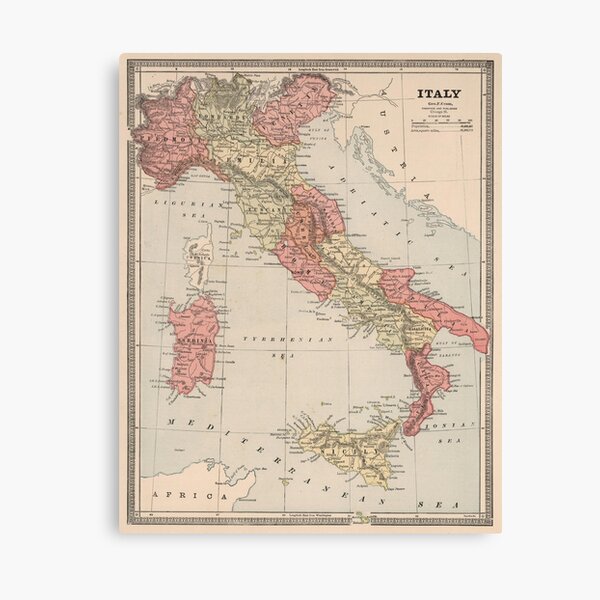"Vintage Map of Italy (1883)" Canvas Print for Sale by BravuraMedia ...