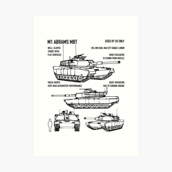"M1 Abrams US Army Tanks Schematic Recognition Blueprint Veteran Gift ...