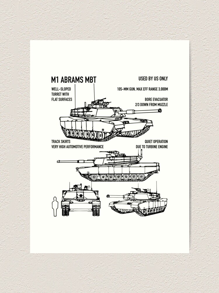 "M1 Abrams US Army Tanks Schematic Recognition Blueprint Veteran Gift ...