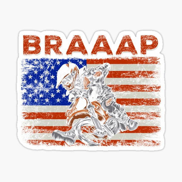 "Braaap Vintage USA American Flag Motocross Biker" Sticker by MerchK1ng ...