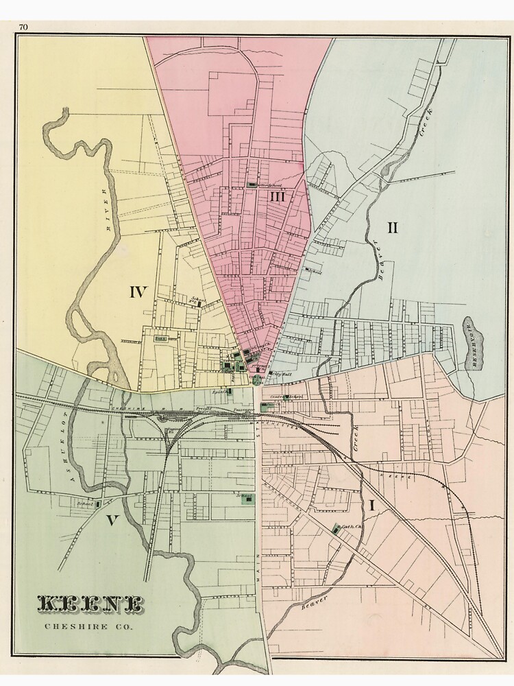 "Vintage Map of Keene New Hampshire (1877)" T-shirt by BravuraMedia ...
