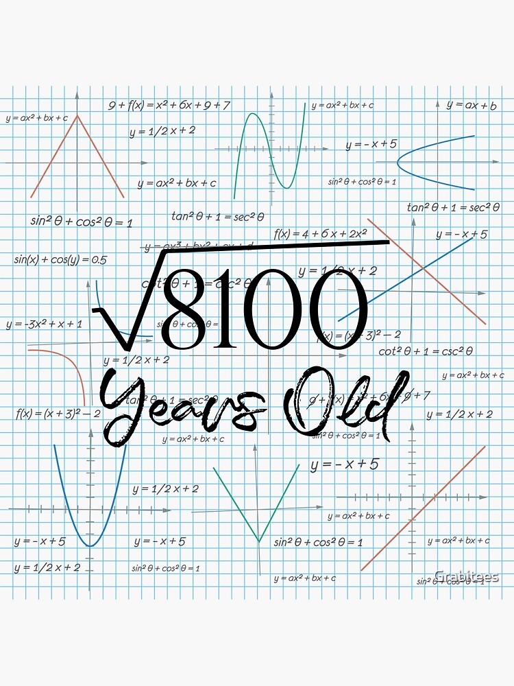 "Square Root Of 8100 - Funny 90th Birthday 90 Years Old Math product ...