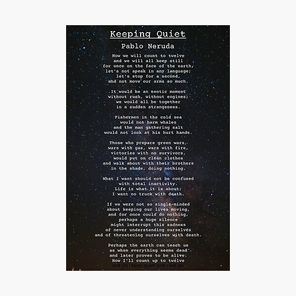 "Keeping Quiet Poem" Photographic Print by NeonCrabStudio | Redbubble
