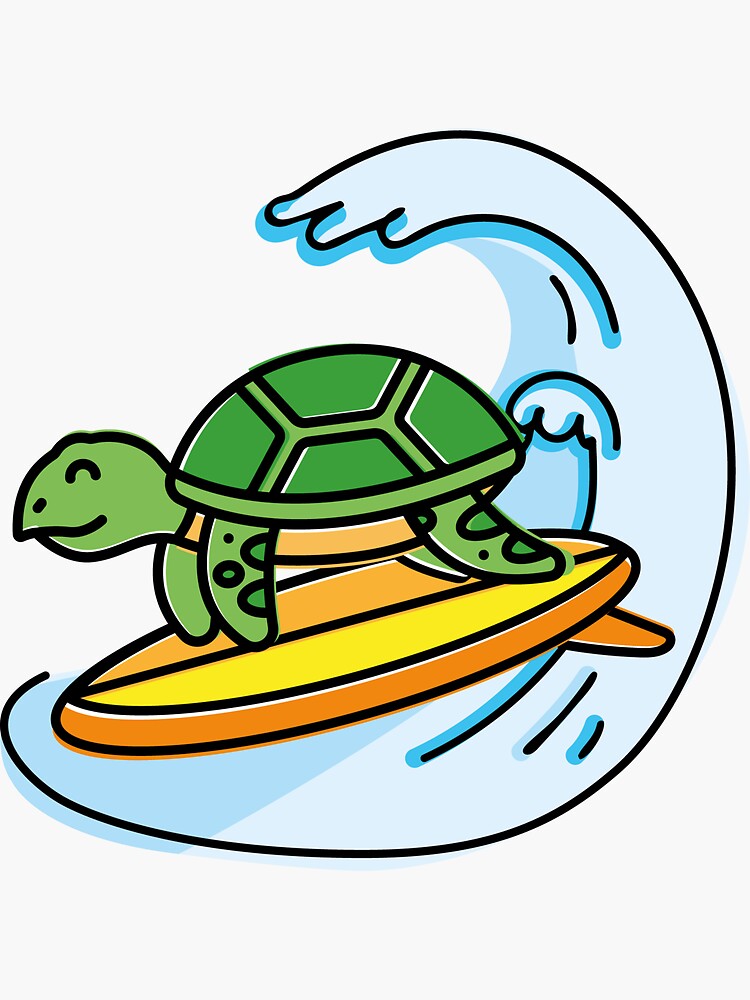 "Surfing Turtle" Sticker for Sale by Hakubiya | Redbubble