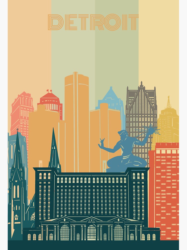 "detroit skyline " Sticker for Sale by BekimART2 | Redbubble