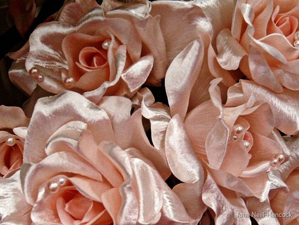 "Pink Satin Roses and Pearls Bride Bouquet" by Jane Neill-Hancock ...