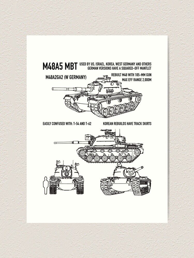 "M48 A5 US Army Tanks Schematic Recognition Blueprint Veteran Gift" Art ...