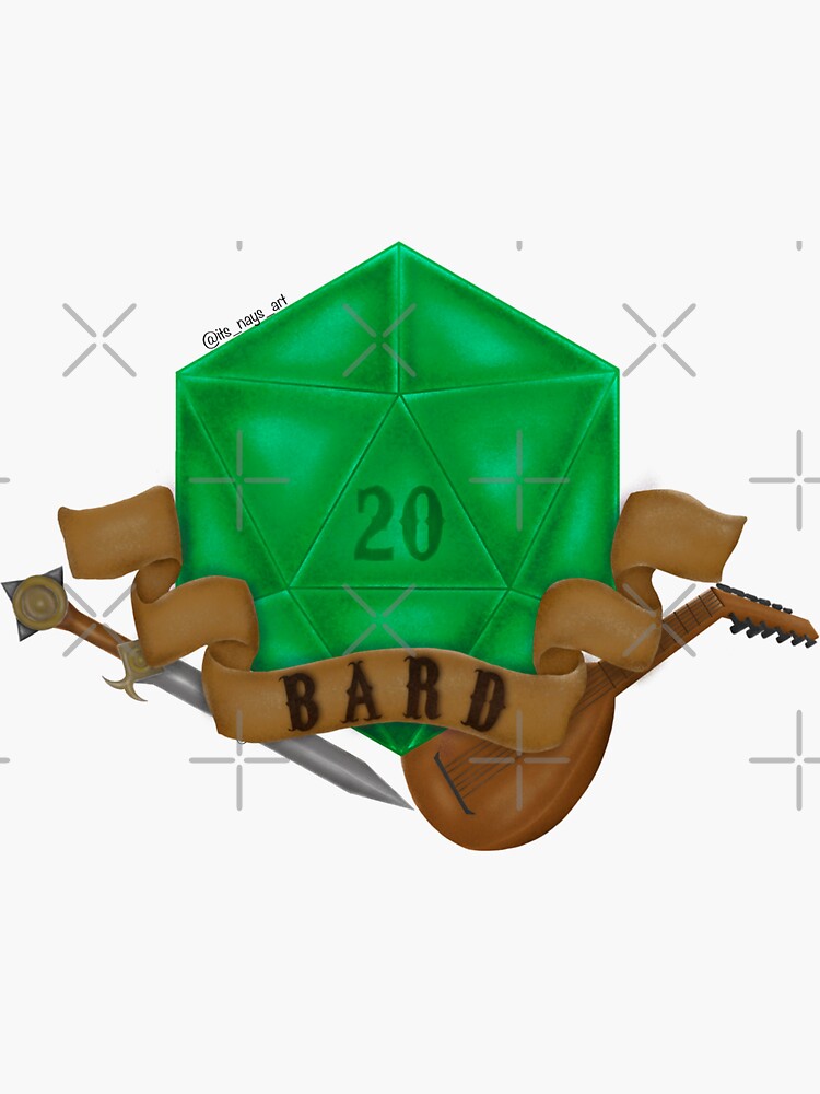 "Green D20 with Bard Banner, Sword and Lute" Sticker for Sale by ...