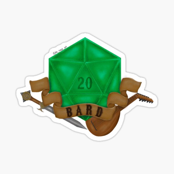 "Green D20 with Bard Banner, Sword and Lute" Sticker for Sale by ...