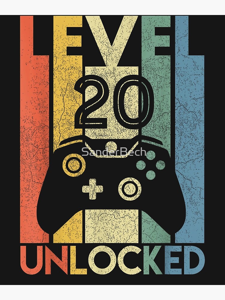 "Level 20 Unlocked Funny Video Gamer 20th Birthday Gift" Poster for ...