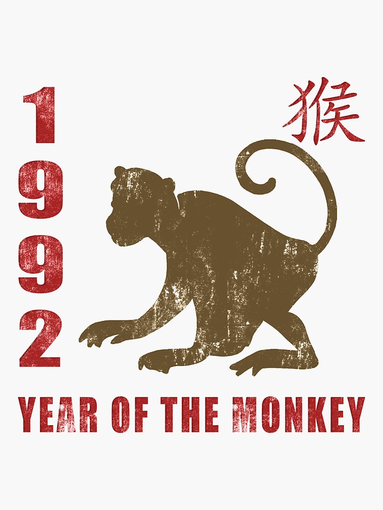 "Year of The Monkey 1992 Chinese Zodiac Monkey 1992" Sticker for Sale ...