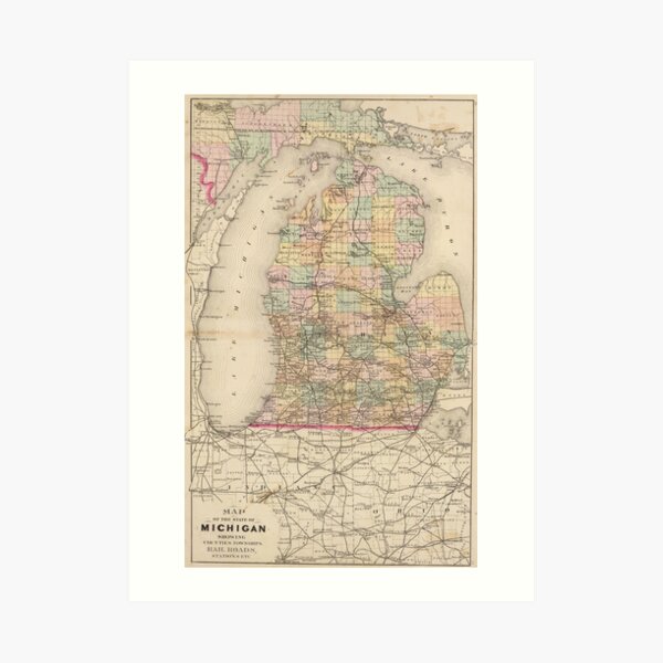 "Vintage Map of Michigan (1873)" Art Print by BravuraMedia | Redbubble