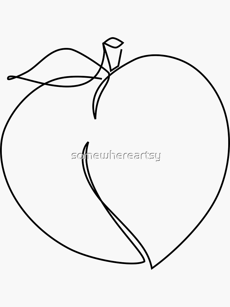 "Peach Continuous Line Drawing (Large Design)" Sticker by ...