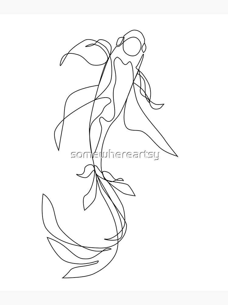 "Koi Fish Continuous Line Drawing (Large Design)" Mounted Print by ...