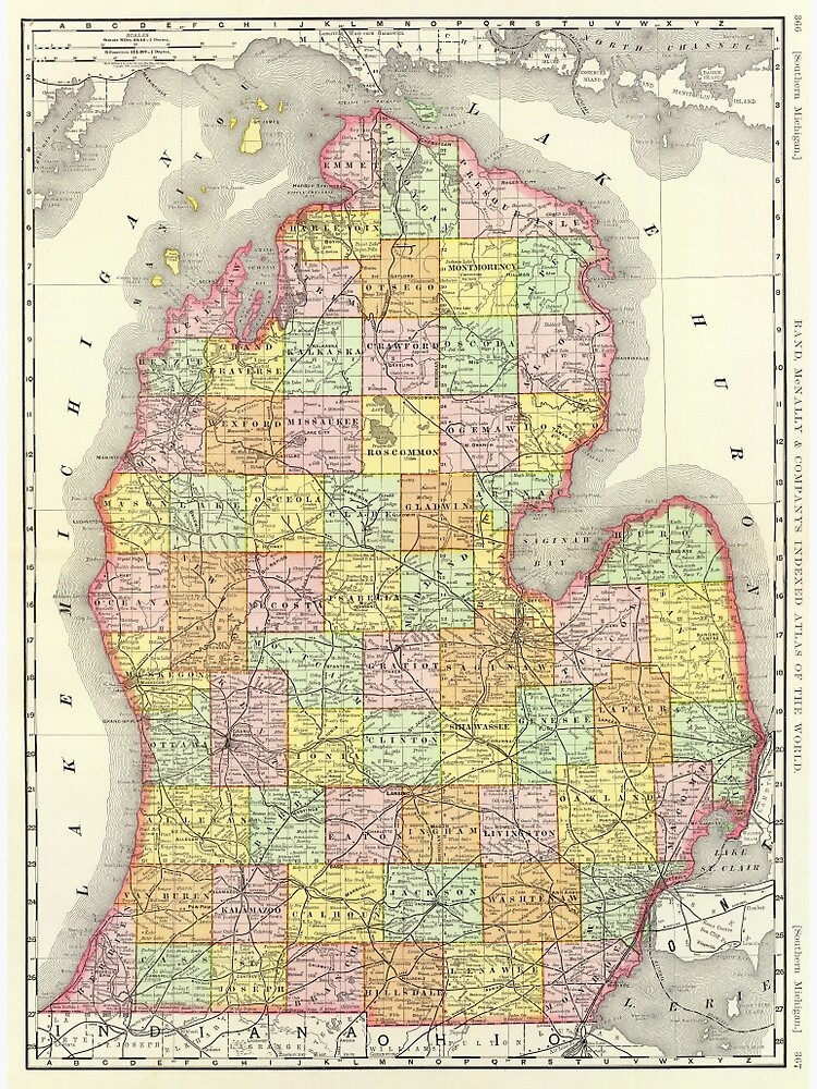 "Vintage Map of Michigan (1897)" Framed Art Print for Sale by ...