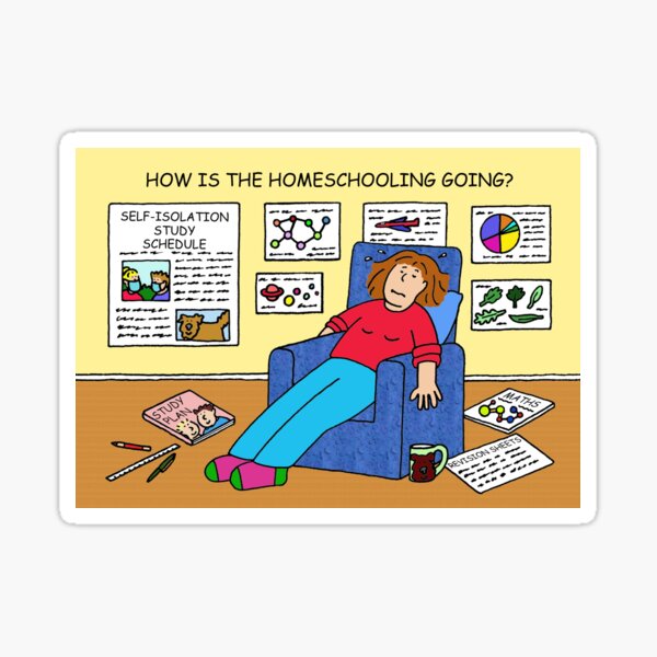 "Coronavirus Self-isolation Homeschooling Cartoon" Sticker by ...