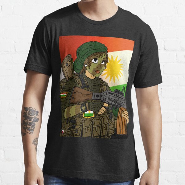"a female kurdish YPG warrior. flag of kurdistan. a hand drawn ...