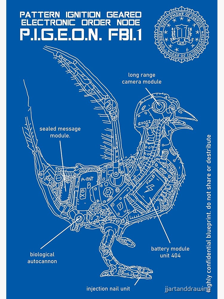 "FBI spy camera pigeon robots. conspiracy blueprint. Illuminati art ...