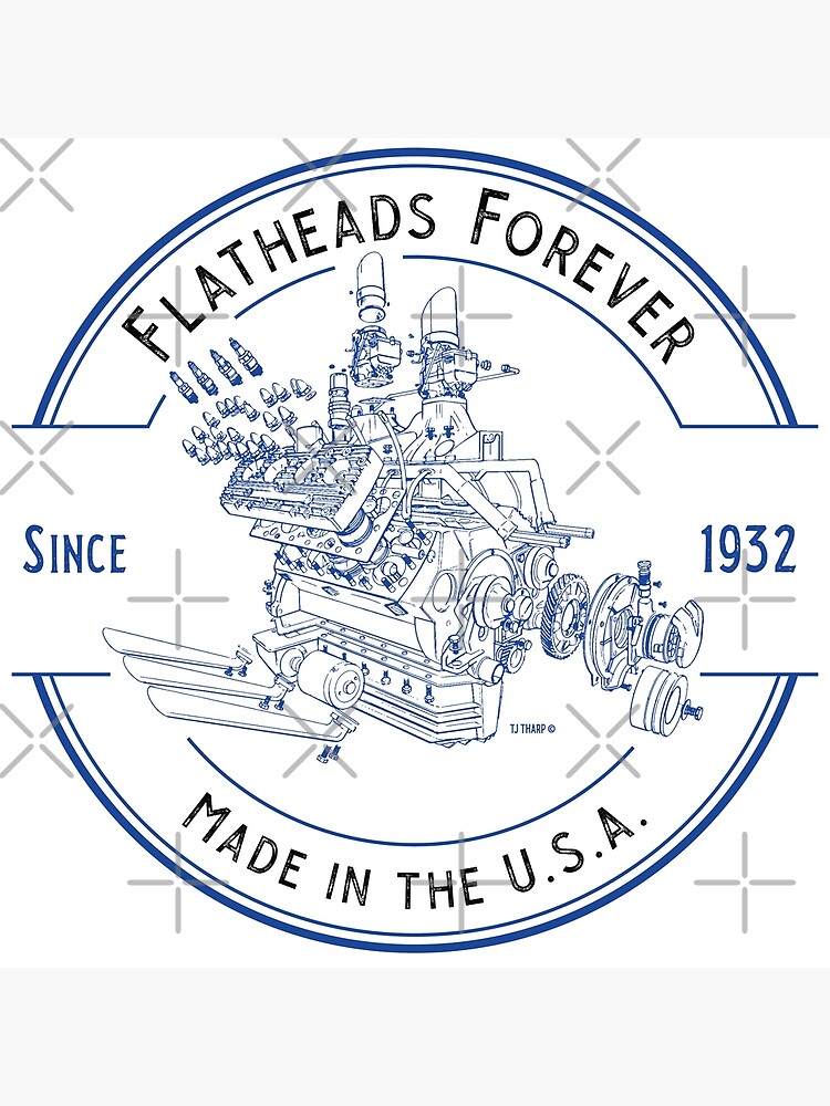 Poster « Flatheads Forever V8 Hot Rod Engine Vue éclatée Bleu », par ...