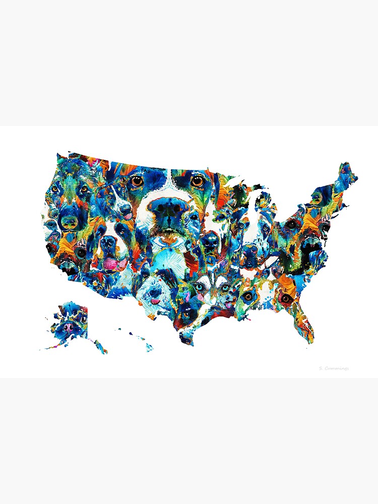 "United States Map - USA Dog Nation - Sharon Cummings" Sticker for Sale ...