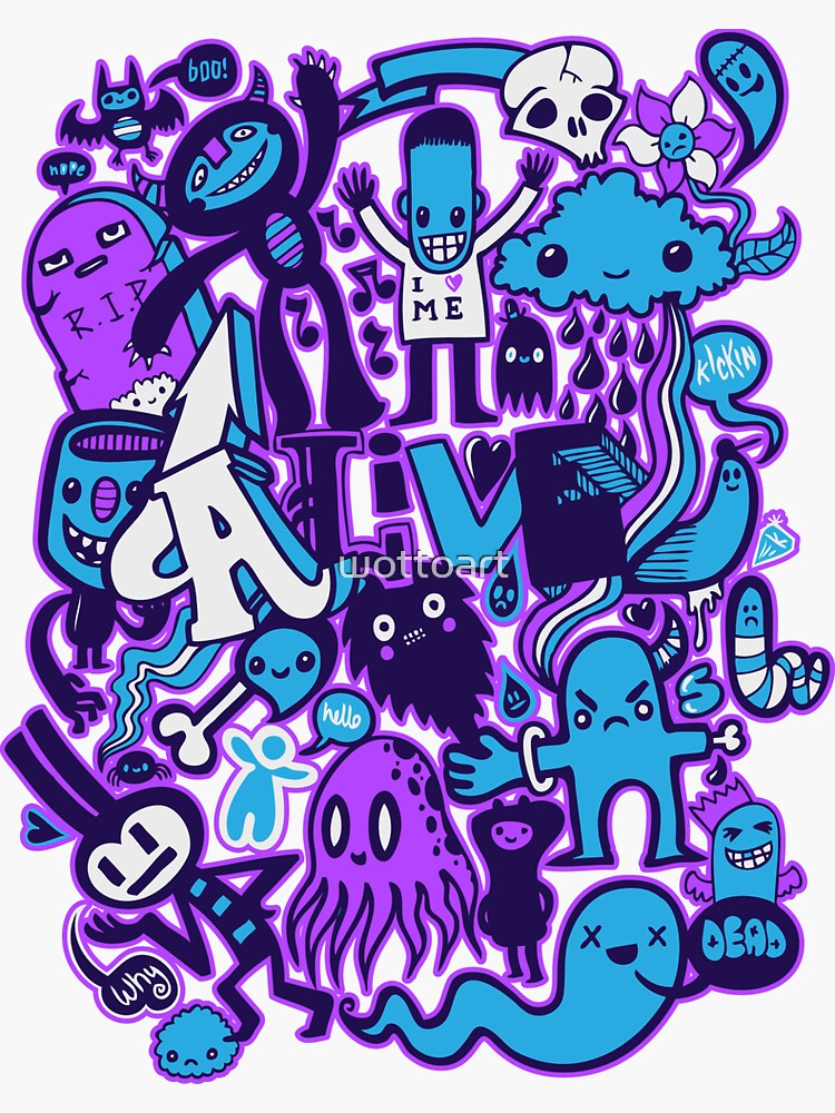 "Alive Doodle " Sticker for Sale by wottoart | Redbubble