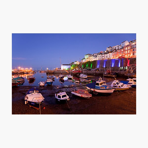"Brixham Devon, Inner Harbour by Night" Photographic Print for Sale by ...